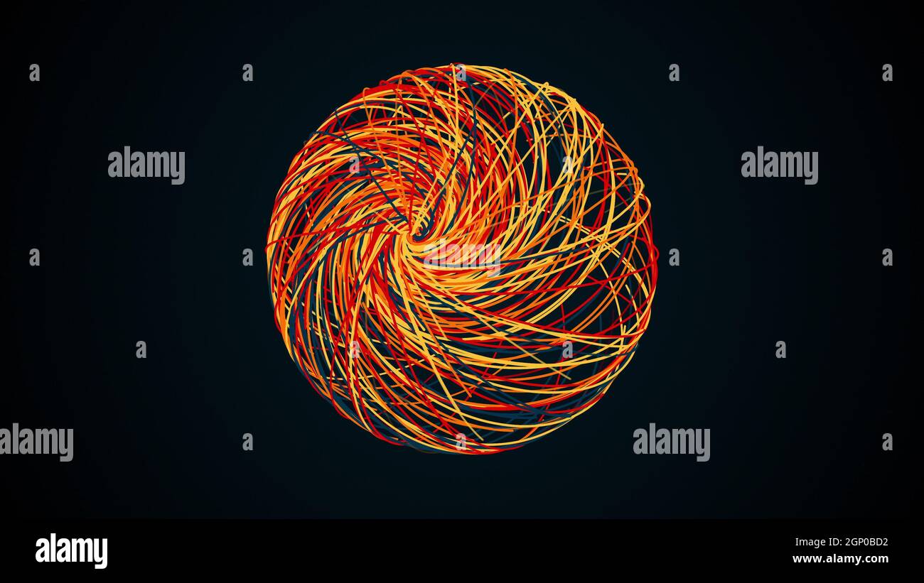 Abstract colorful sphere from thin lines, computer generated. 3d ...