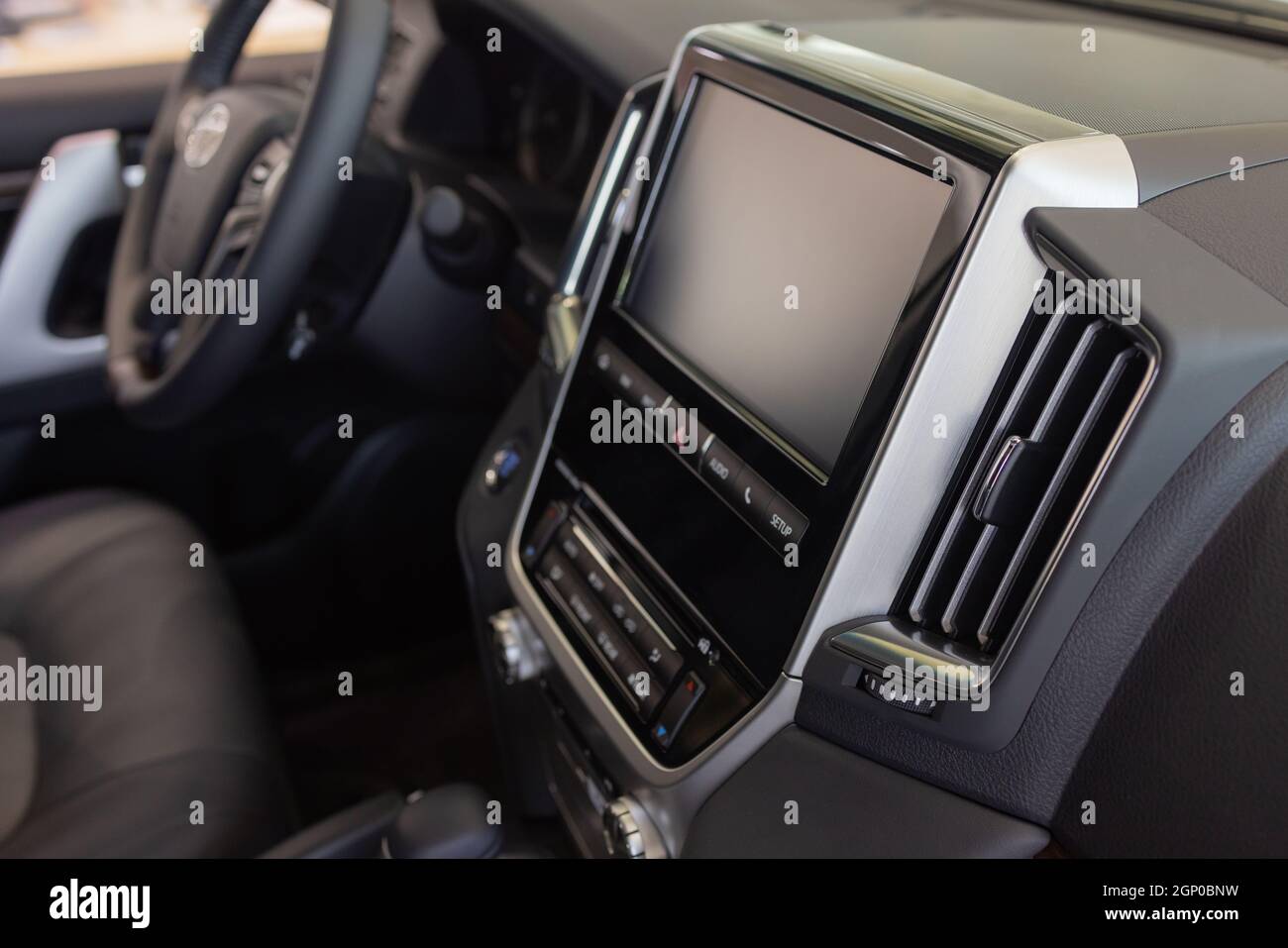 Luxury car interior details. Middle console with gearbox controls Stock ...