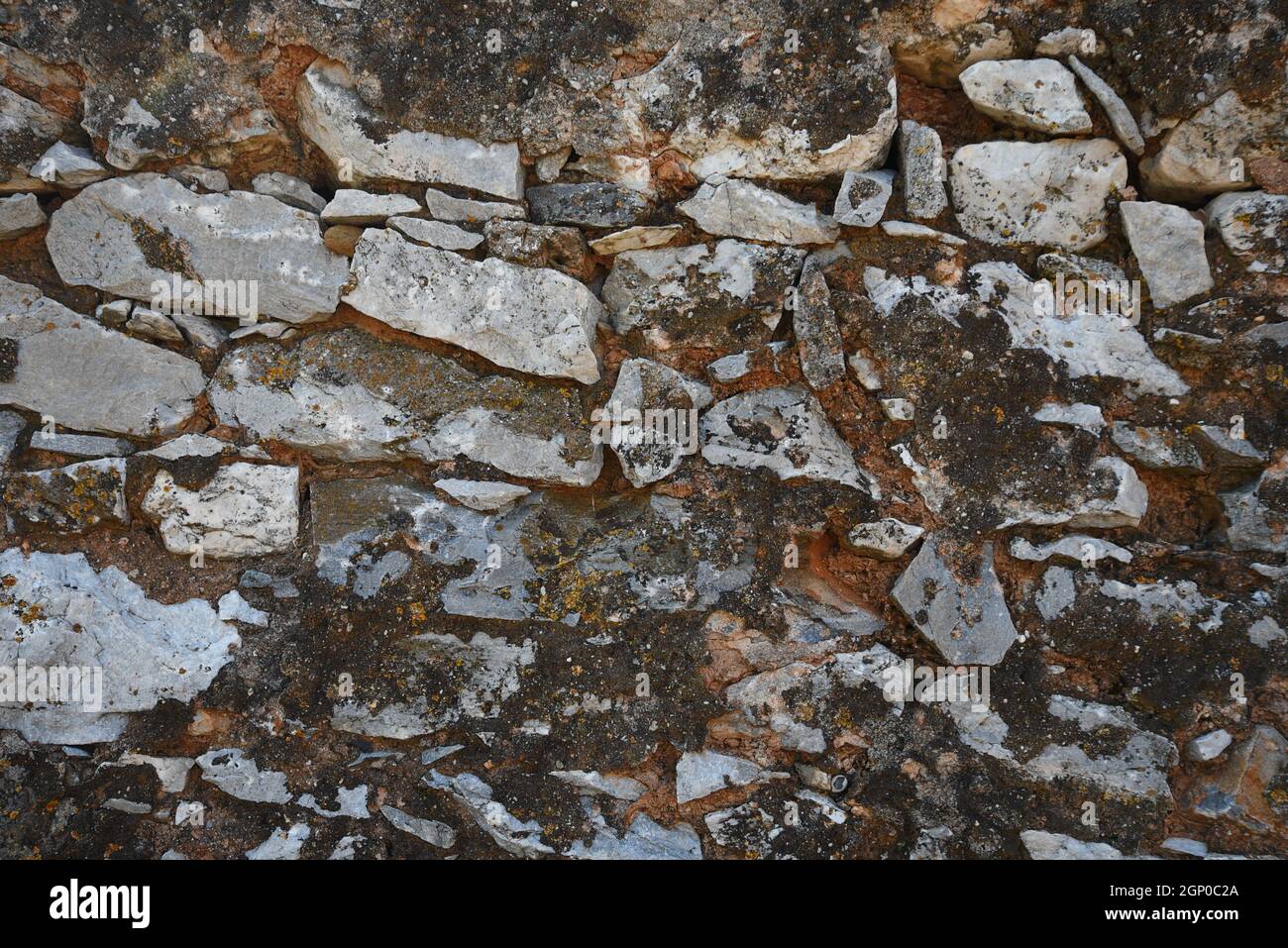 Old abandoned rural house exterior mortared stone wall in Attica ...