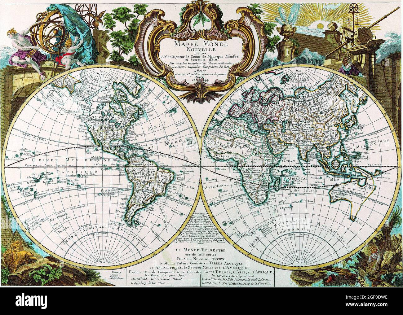 Antique Vintage Maps of the World Double Hemisphere Map George Louis Le ...