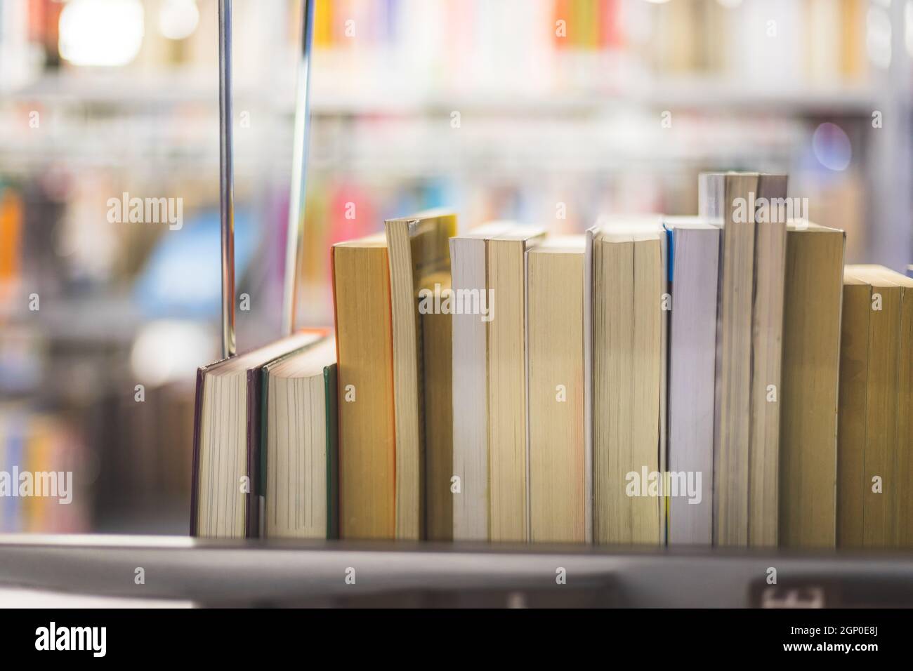 Close up picture of a variety of books in the public library Stock ...
