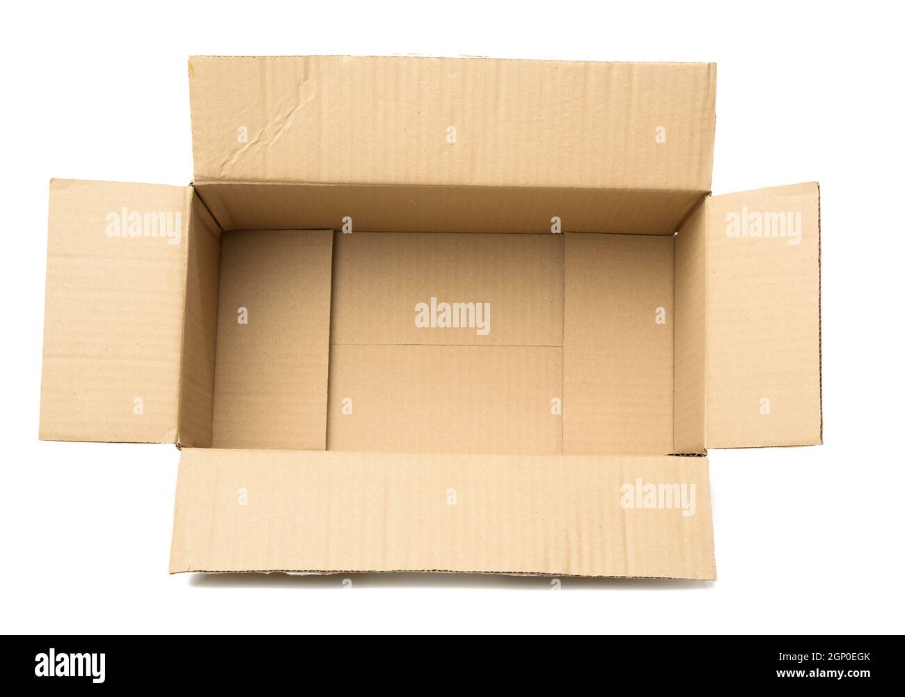 open empty cardboard rectangular box made of corrugated brown paper ...