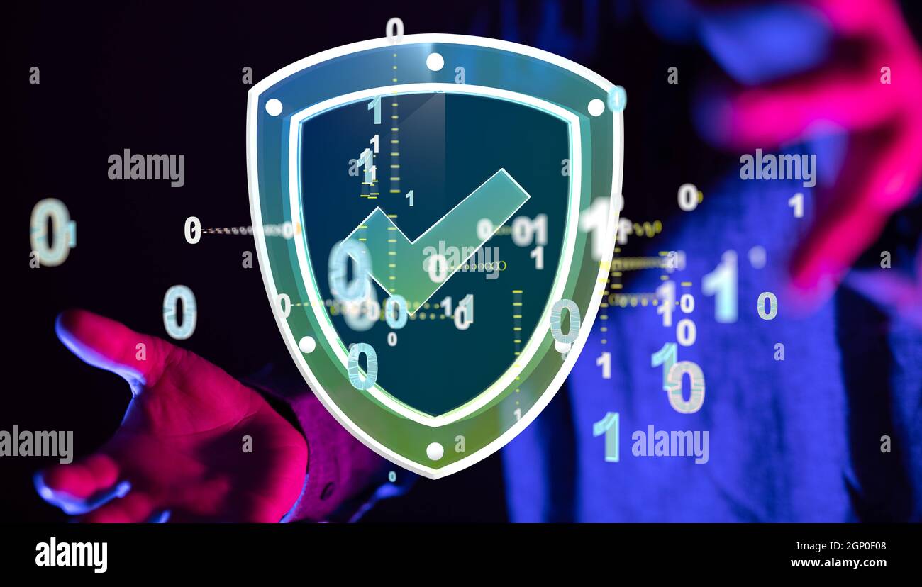 3d rendering of a successful digital network cybersecurity concept in ...