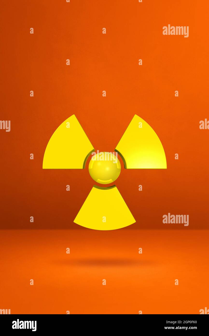 Radioactive symbol isolated on a orange studio background. 3D ...