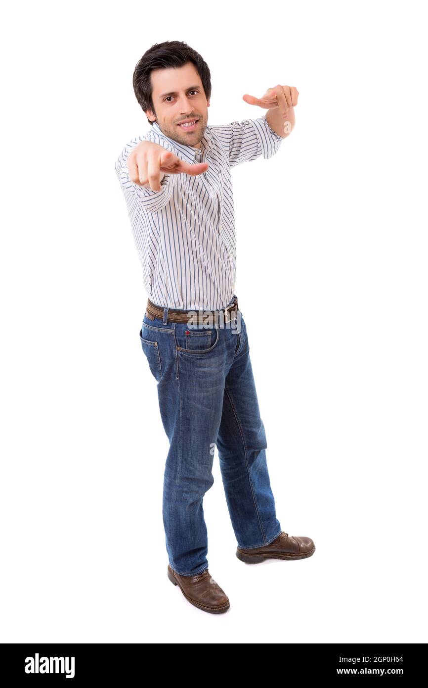 Handsome young man pointing at you, isolated over white background ...
