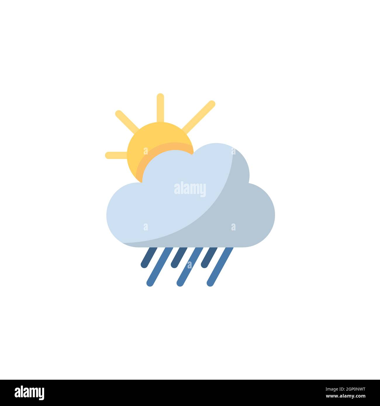 Rain, cloud and sun. Flat icon. Isolated weather vector illustration ...