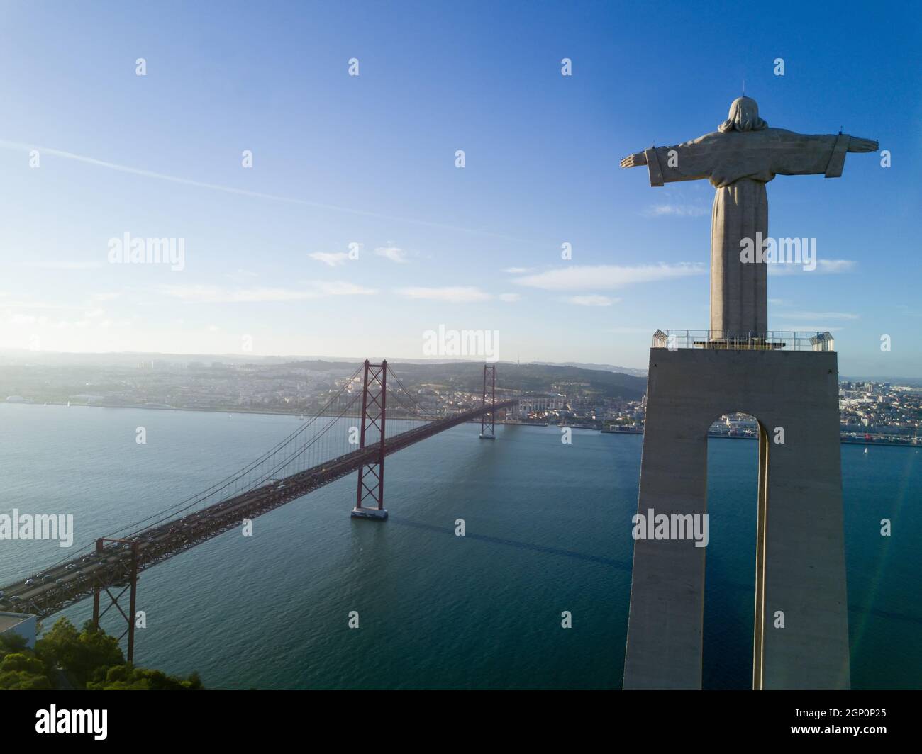 Aerial view of the statue of "Cristo-Rei" in Lisbon - Portugal Stock ...
