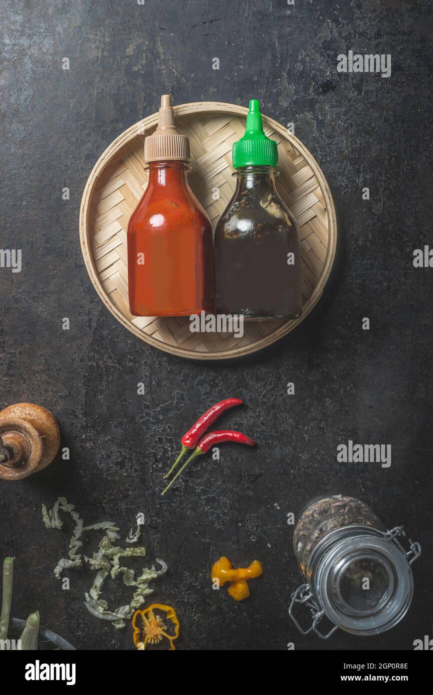 Sauce bottles on the table hi-res stock photography and images - Alamy
