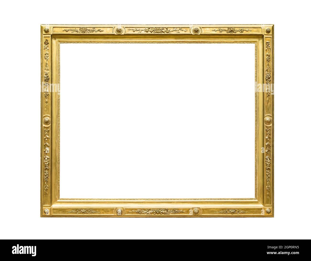 Rectangle decorative golden picture frame isolated on white background ...