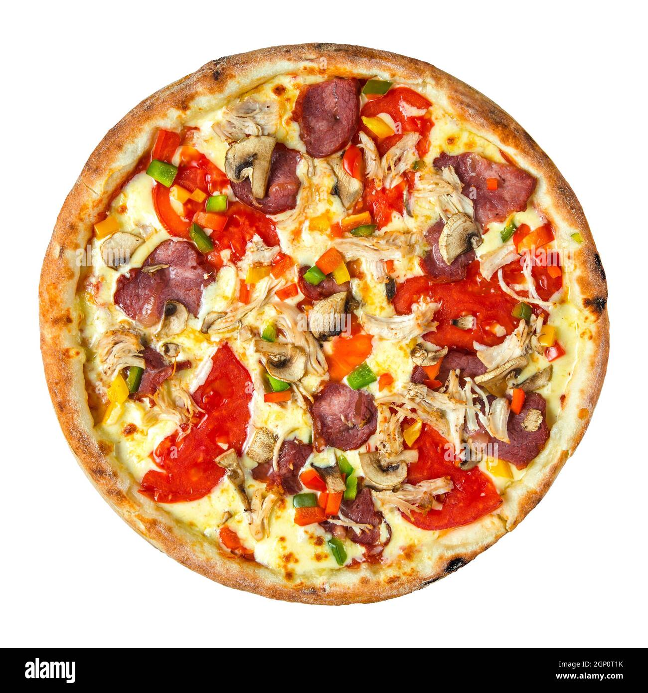 Isolated fresh pizza with different toppings Stock Photo - Alamy
