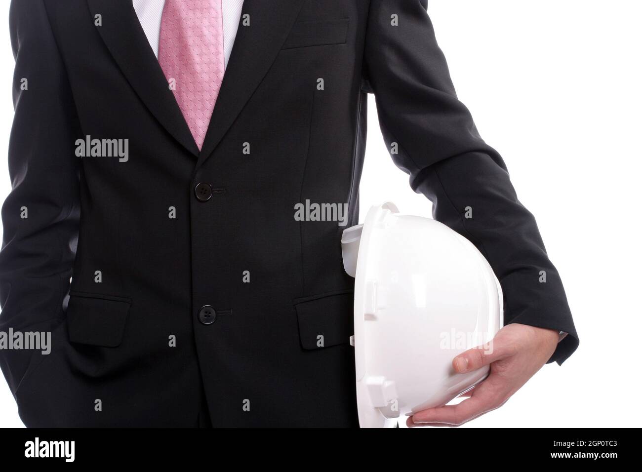 business man with white safety hat, isolated in white background Stock ...
