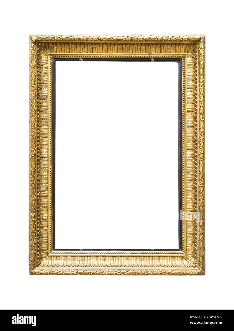 Rectangle decorative golden picture frame isolated on white background ...