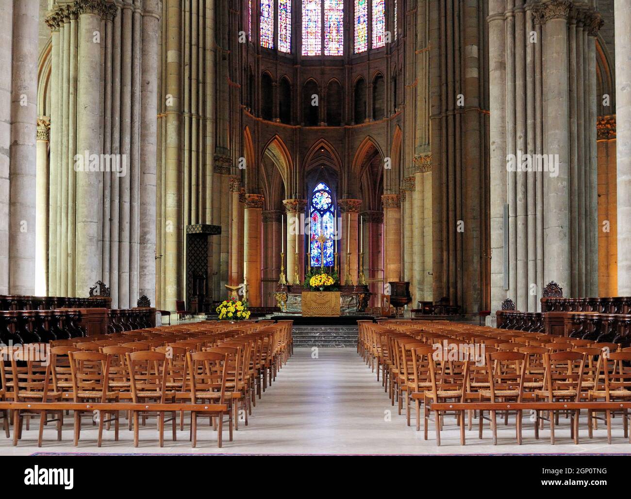 Interior Of The Beautiful Roman Cathedral Basilique Saint-Remi Of Reims ...