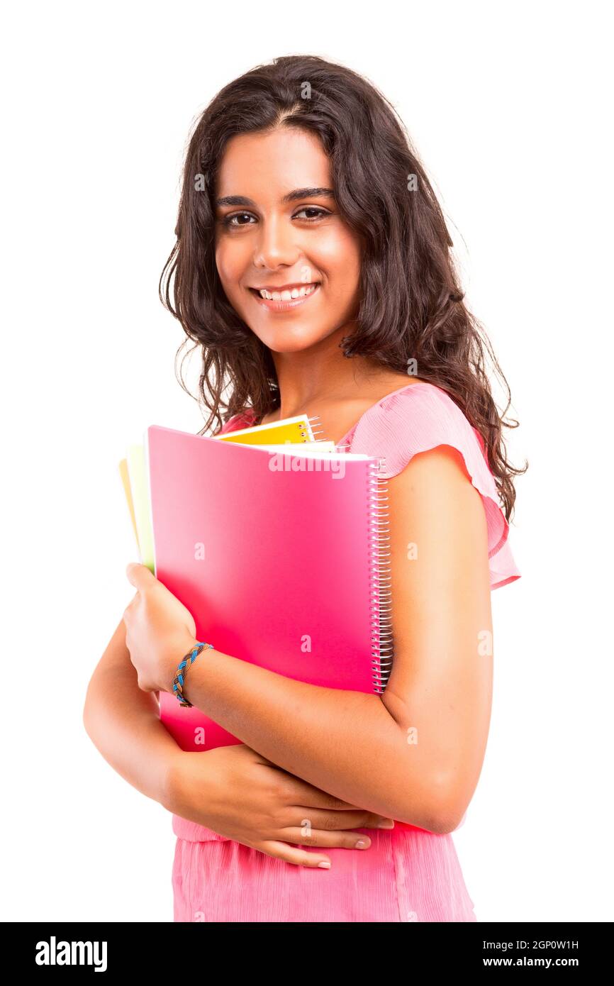 Young and beautiful student posing isolated over white Stock Photo - Alamy