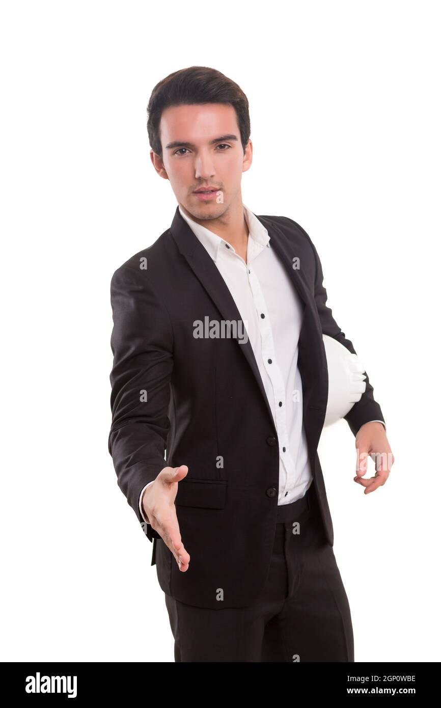 Young business man offering handshake, isolated over white Stock Photo ...