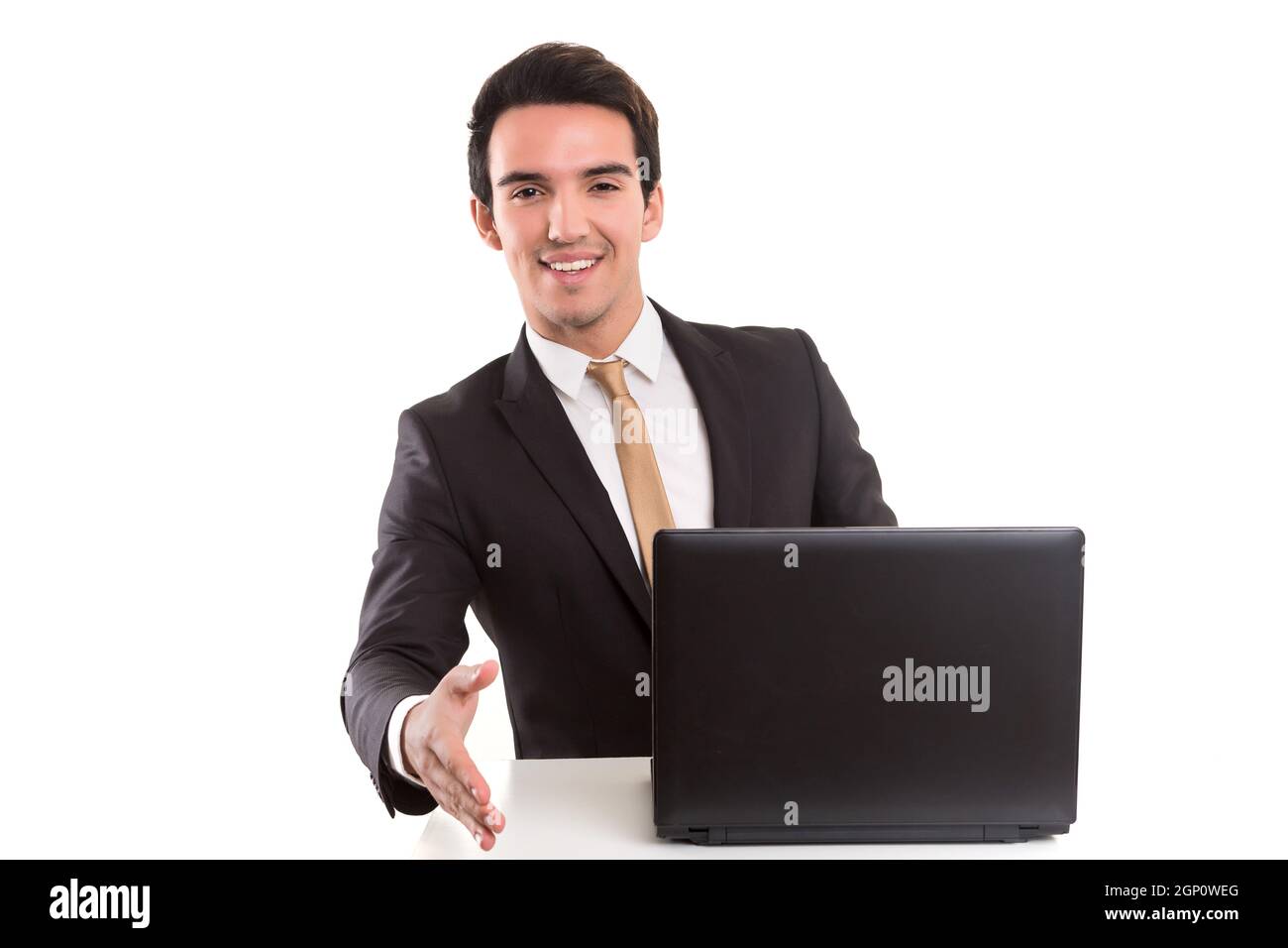 Business man offering handshake, isolated over a white background Stock Photo - Alamy