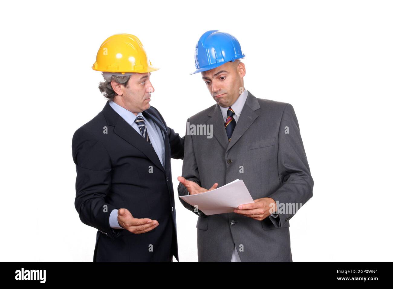 Two Engineers or Architects, discussing new project, isolated in white ...