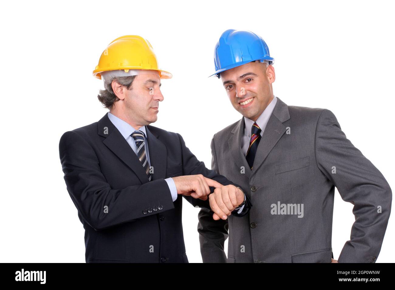 Two Engineers or Architects, discussing new project, isolated in white ...