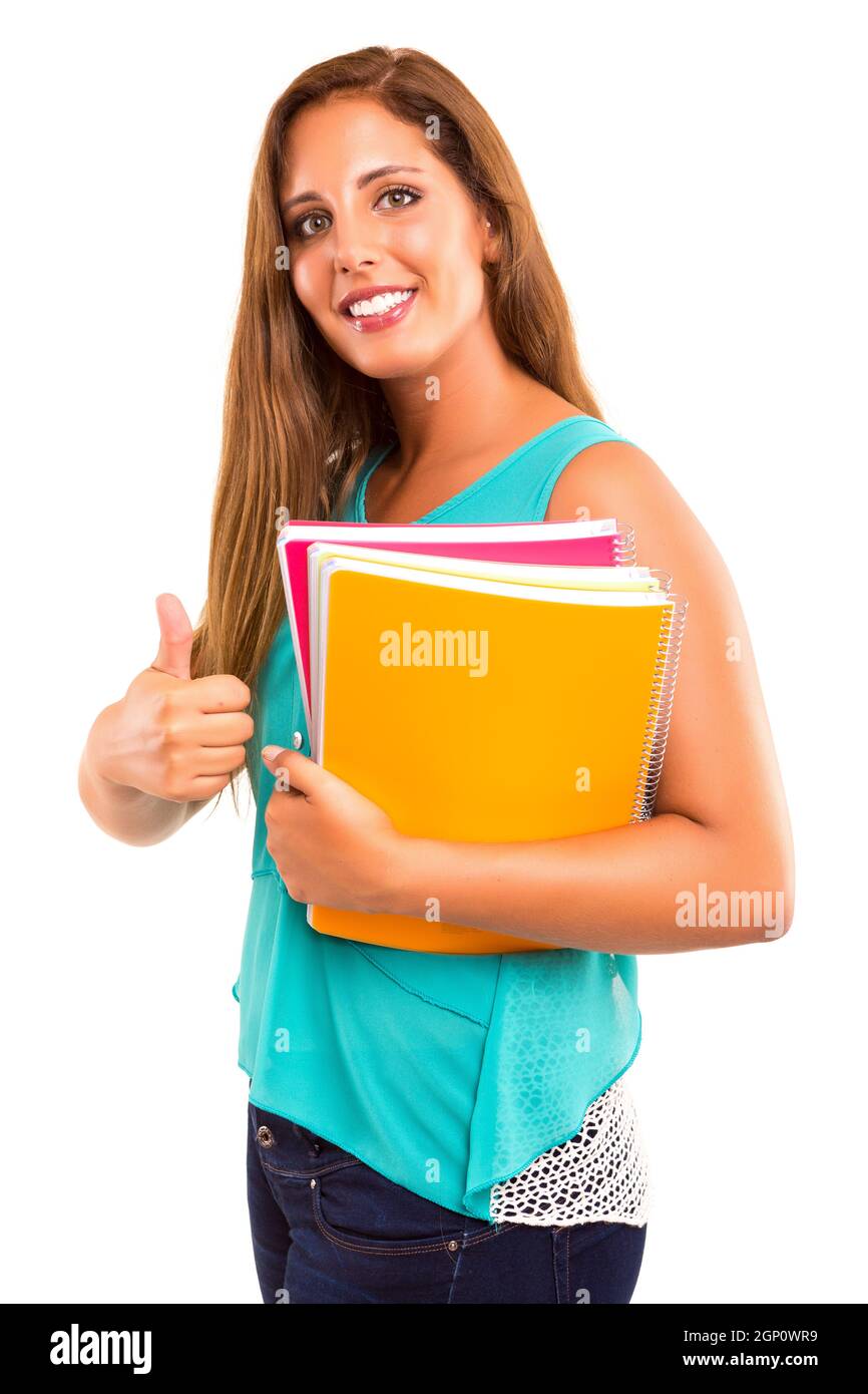 Young student woman posing over white background Stock Photo - Alamy