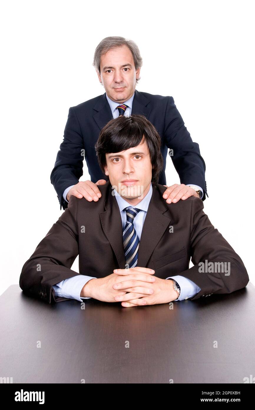 Business men portrait, father and son, isolated over white background ...
