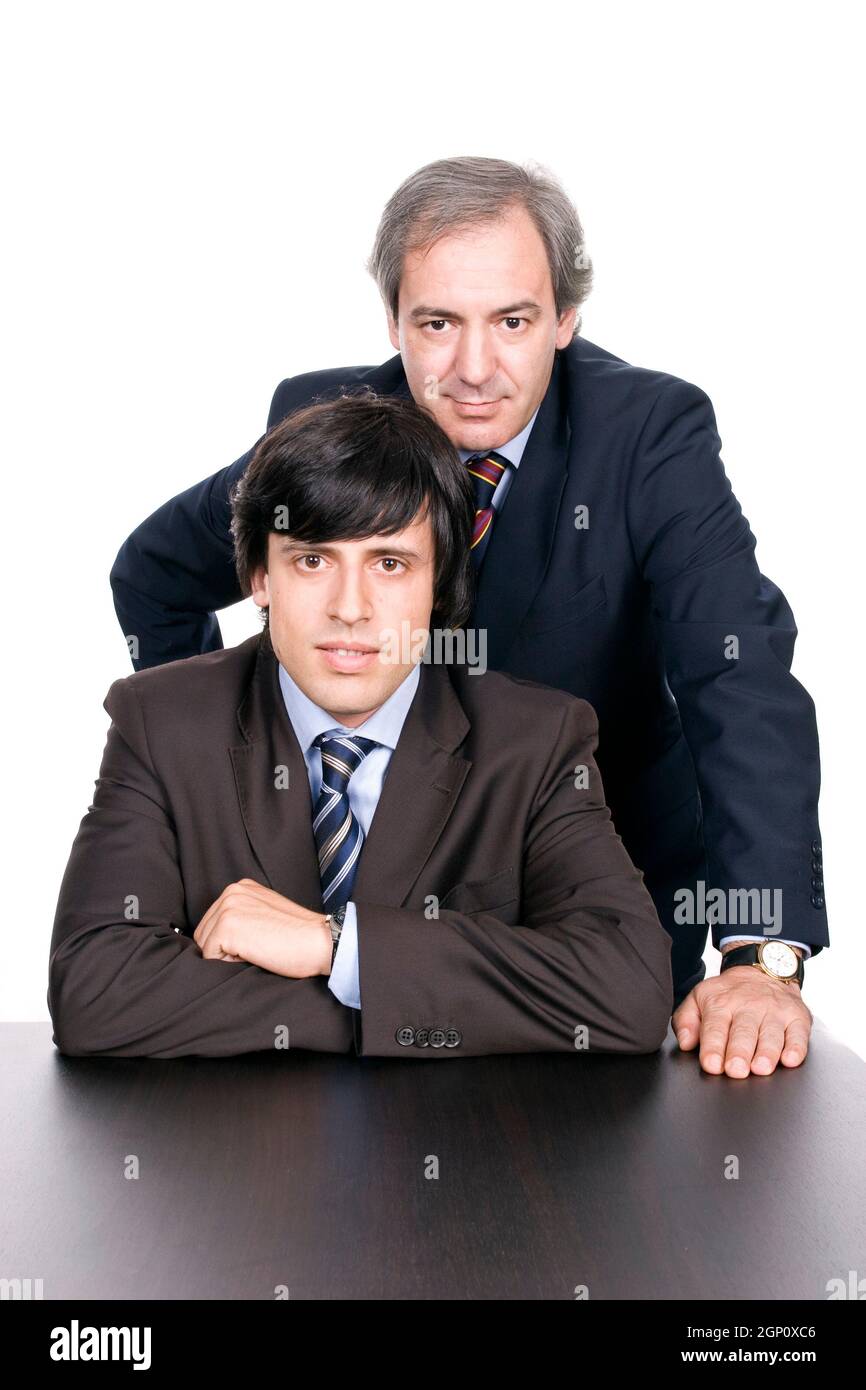 Business men portrait, father and son, isolated over white background ...