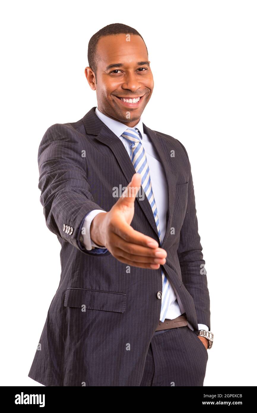 African business man offering handshake, isolated over white background ...