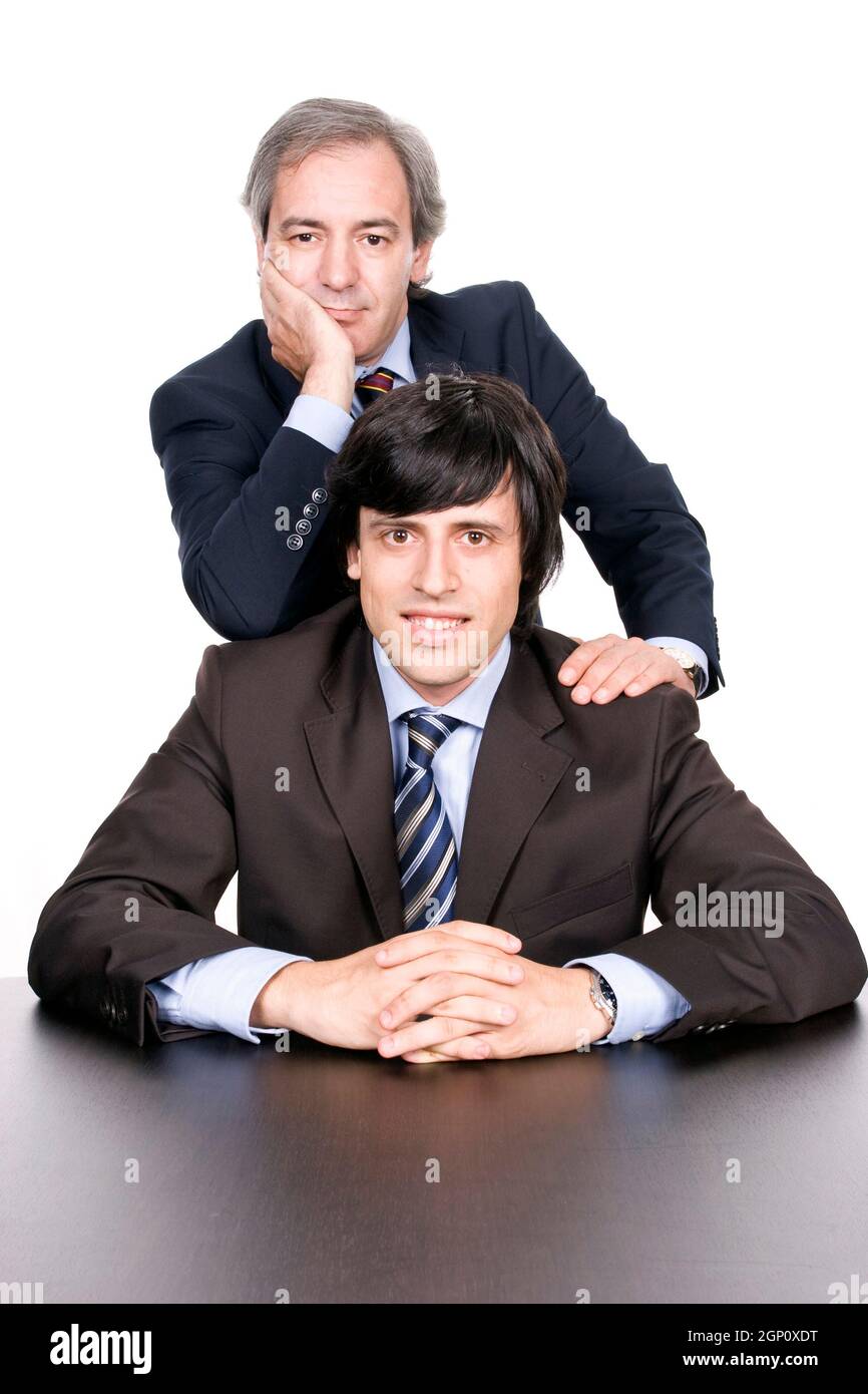 Business men portrait, father and son, isolated over white background ...