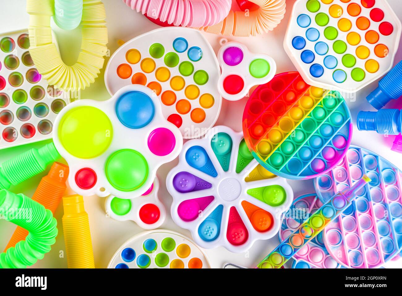 Modern trendy kids fidget finger toys, relaxation concept - set of ...