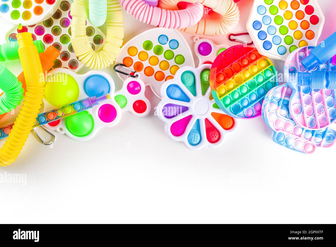 Modern trendy kids fidget finger toys, relaxation concept - set of ...