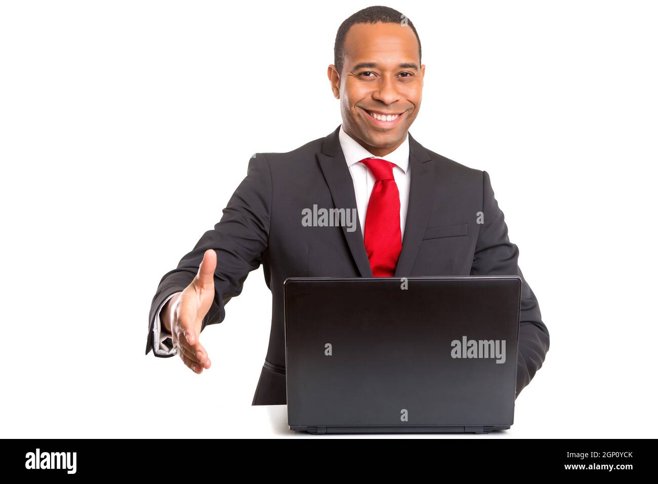 African business man offering handshake, isolated over white background ...