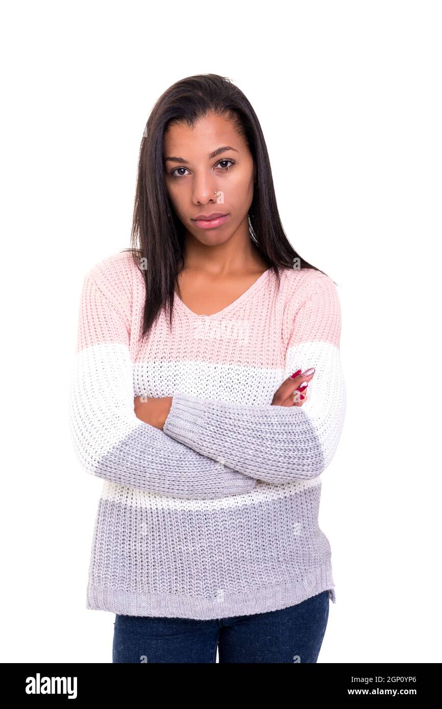 Studio shot of a sad african woman, isolated over white Stock Photo - Alamy