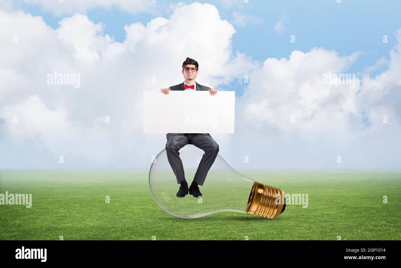businessman with an empty banner Stock Photo - Alamy