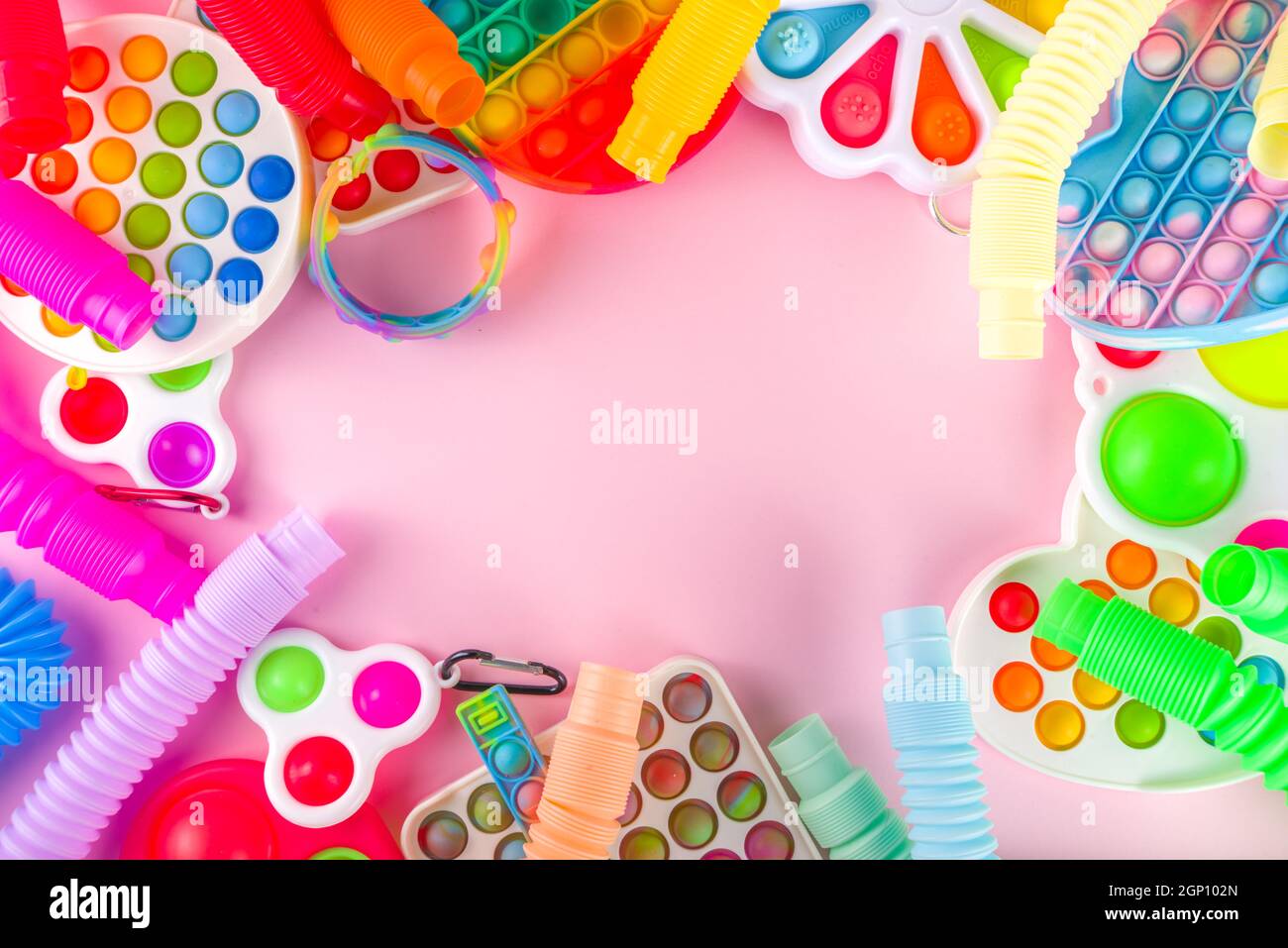 Modern trendy kids fidget finger toys, relaxation concept - set of ...