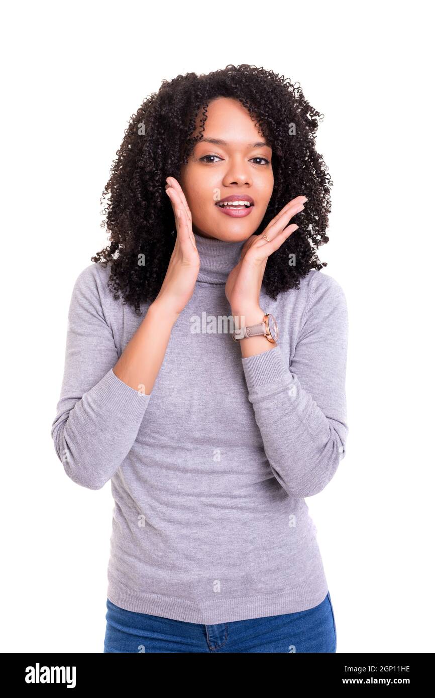 A very surprised woman, isolated over a white background Stock Photo ...