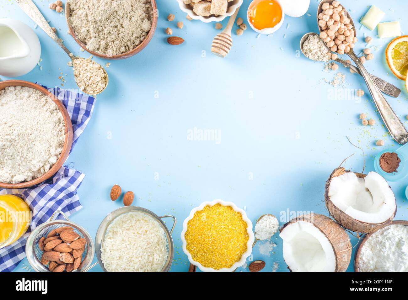 Cooking baking background frame background. Selection of various gluten ...