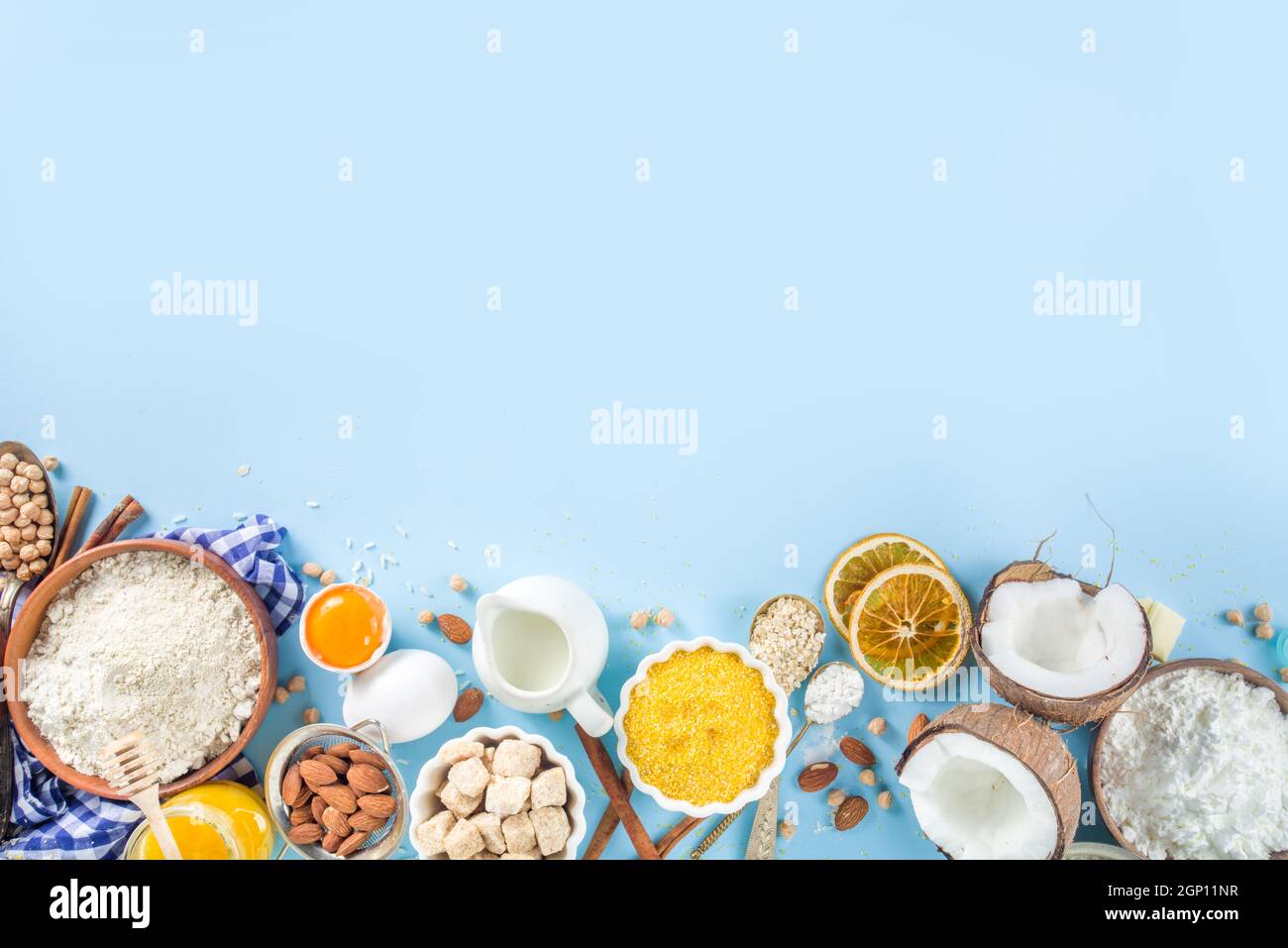 Cooking baking background frame background. Selection of various gluten ...