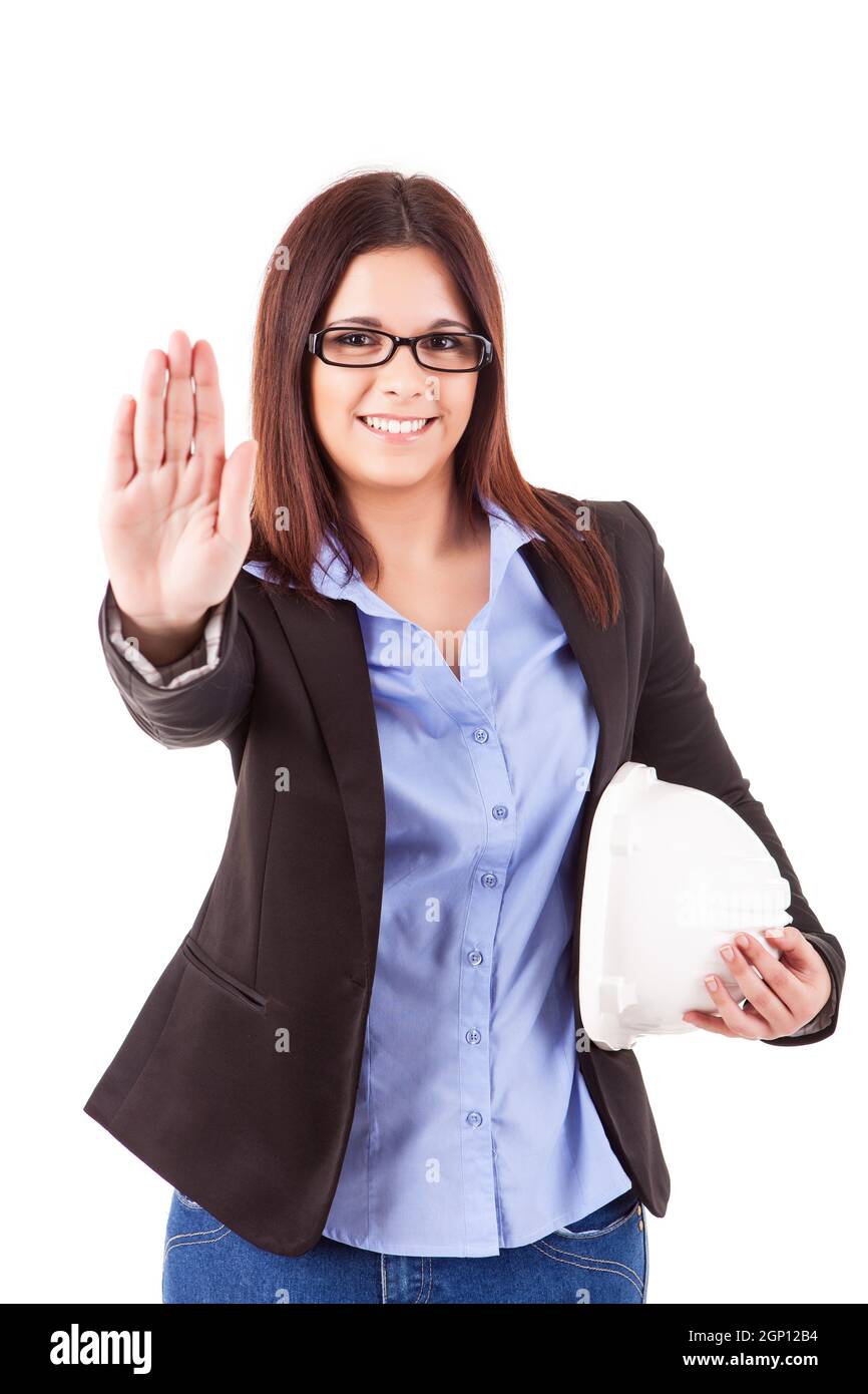 Business woman making stop sign Stock Photo - Alamy