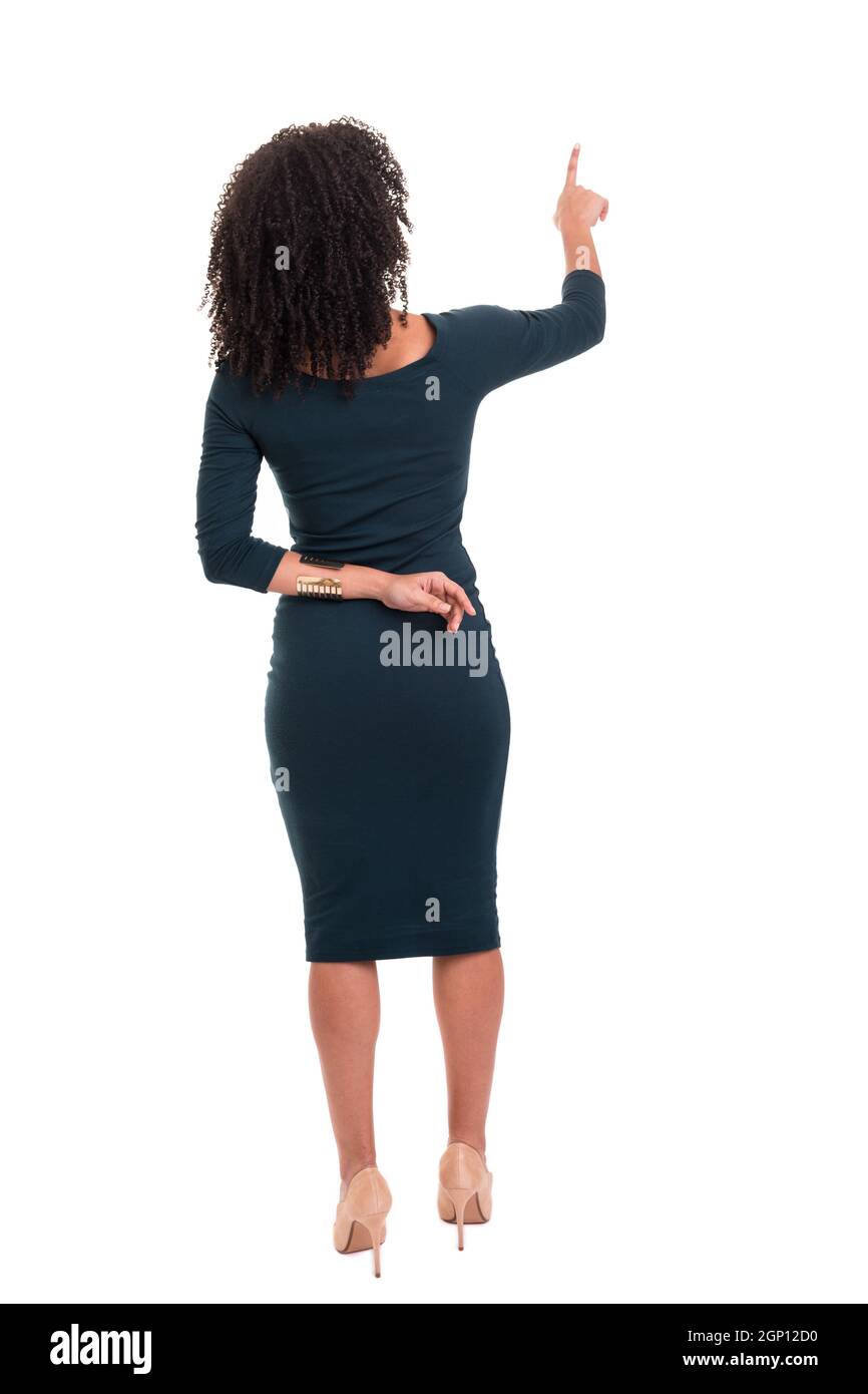 Back view of young african businesswoman isolated on white background ...