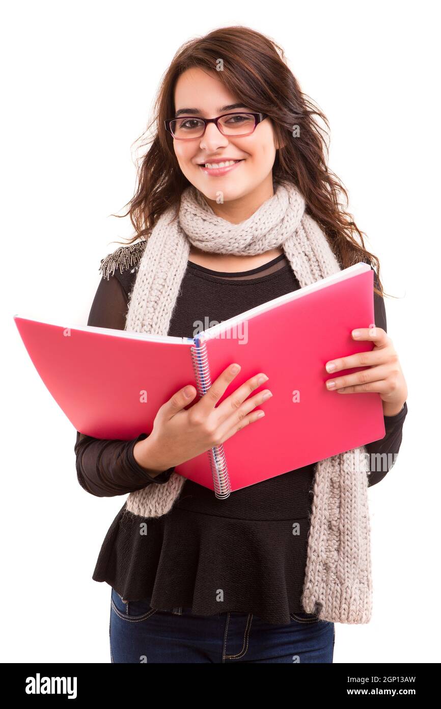 A beautiful student posing isolated over a white background Stock Photo ...