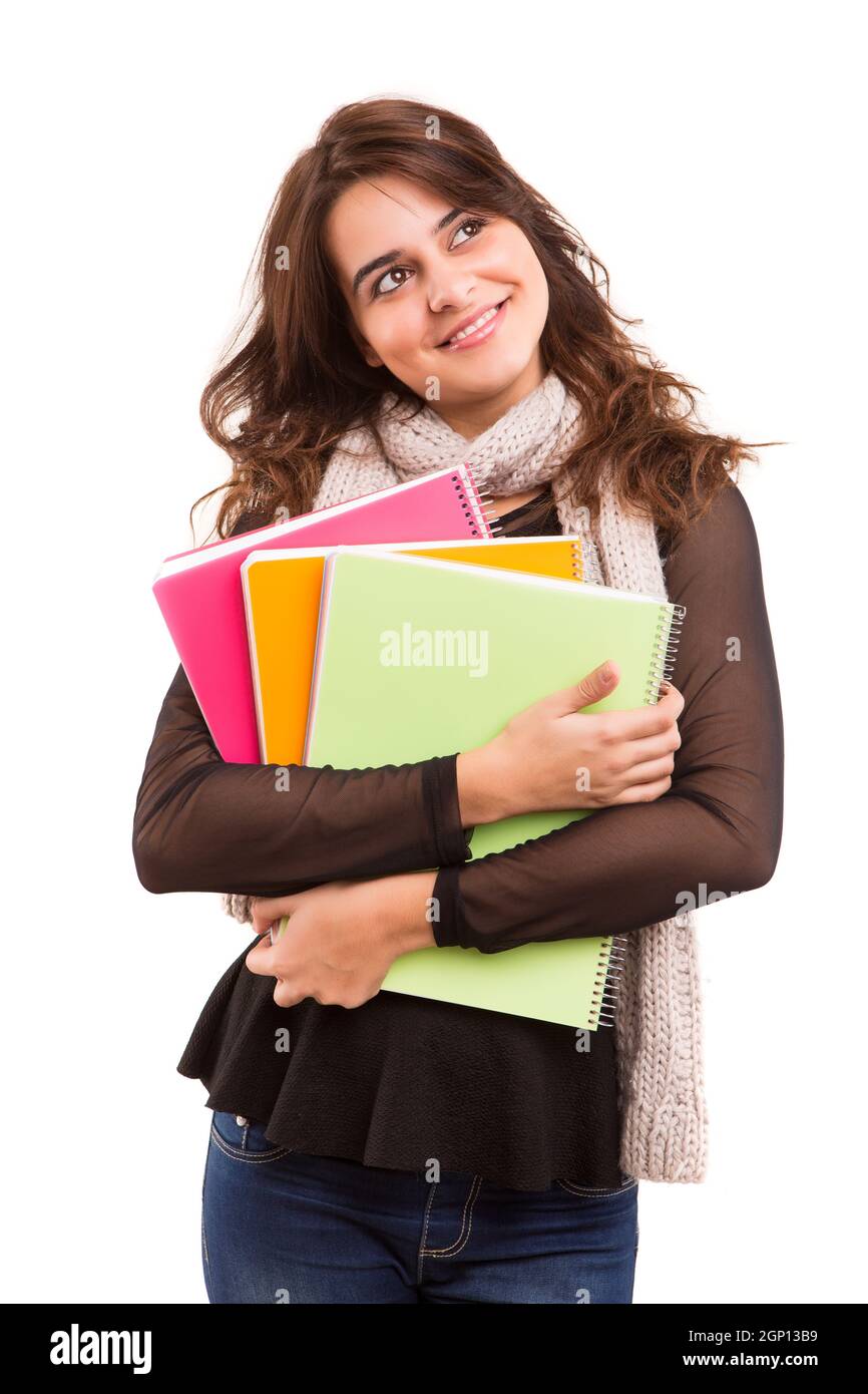A beautiful student posing isolated over a white background Stock Photo ...