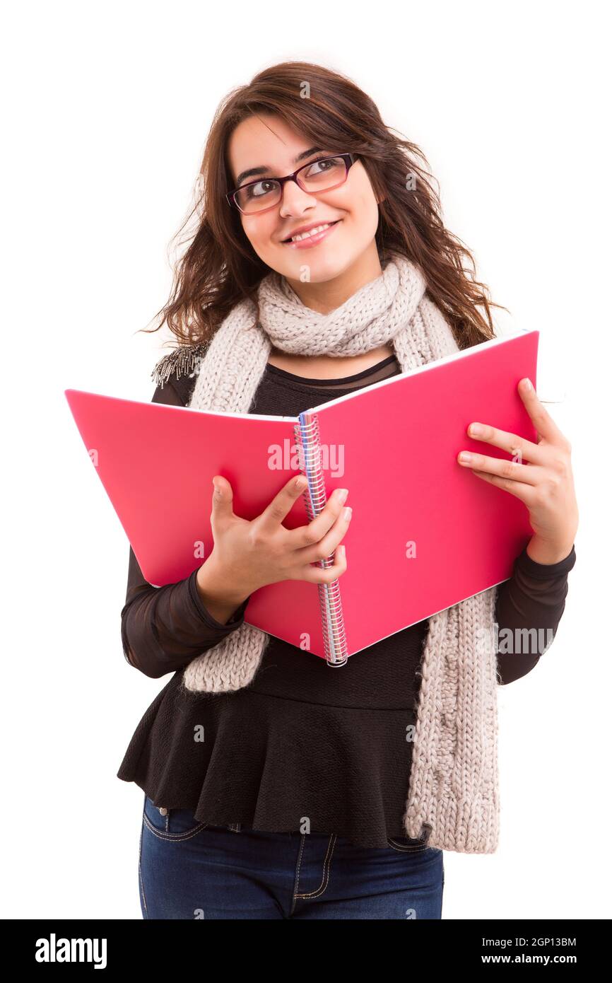 A beautiful student posing isolated over a white background Stock Photo ...