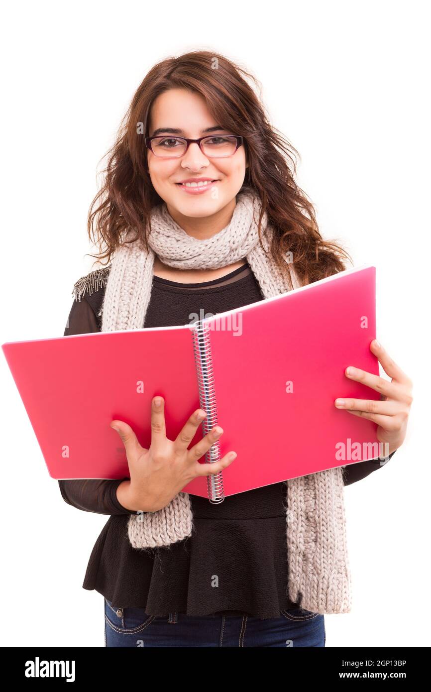A beautiful student posing isolated over a white background Stock Photo ...