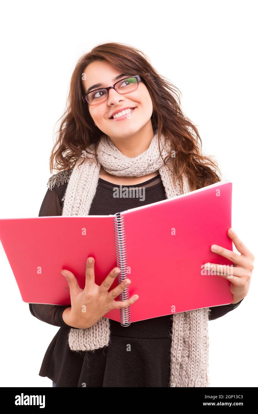 A beautiful student posing isolated over a white background Stock Photo ...