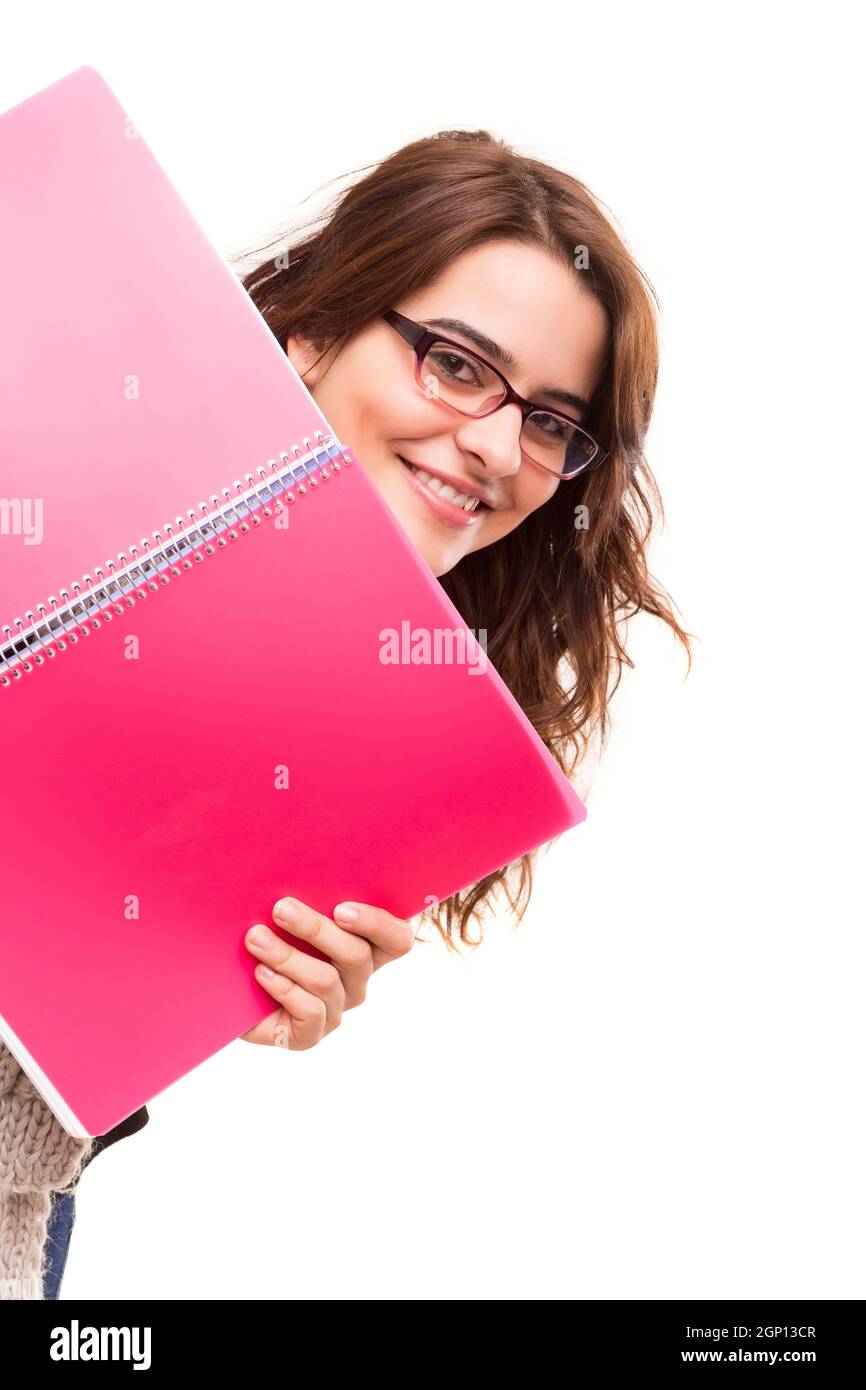 A beautiful student posing isolated over a white background Stock Photo ...
