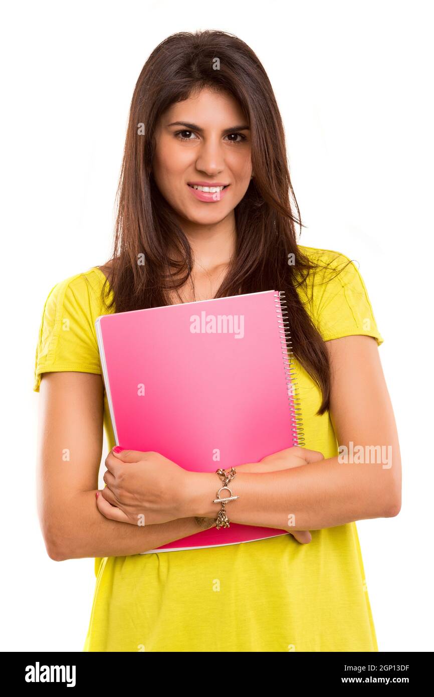 A beautiful student posing isolated over a white background Stock Photo ...