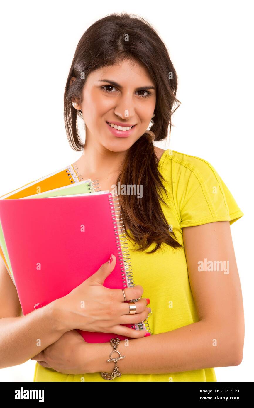 A beautiful student posing isolated over a white background Stock Photo ...