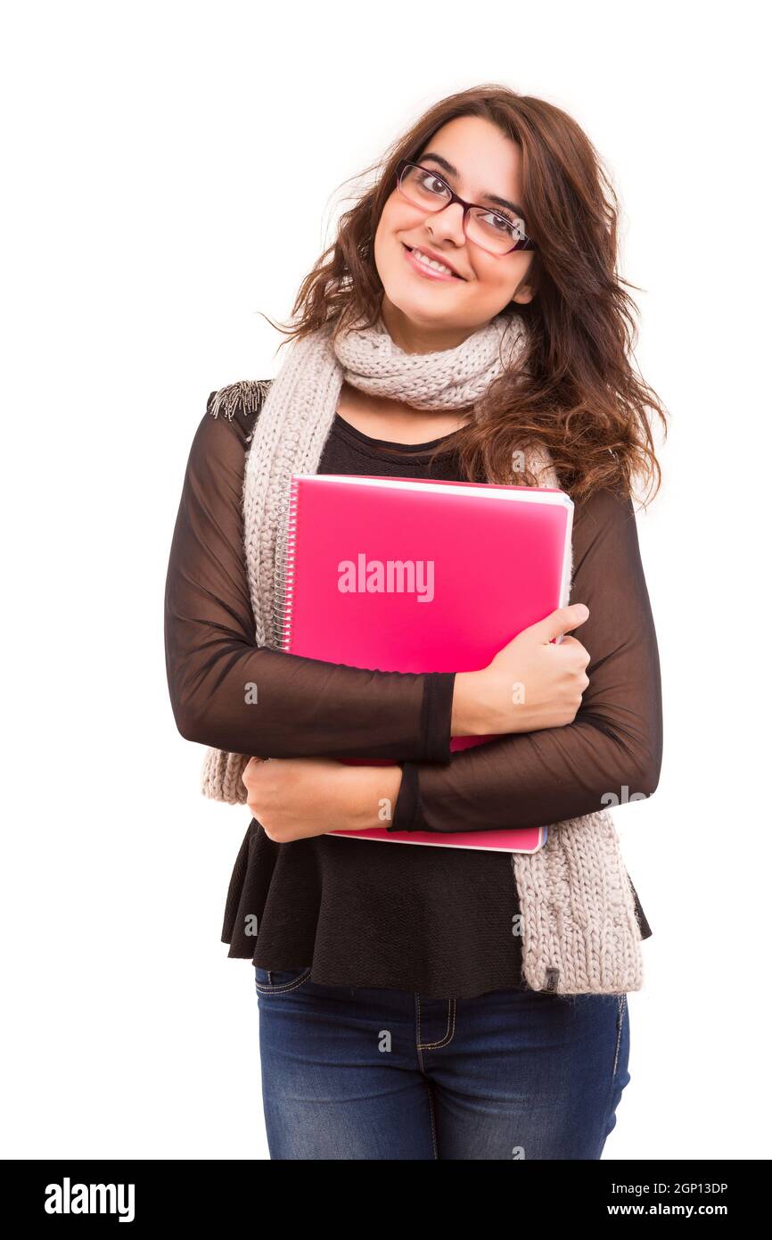 A beautiful student posing isolated over a white background Stock Photo ...