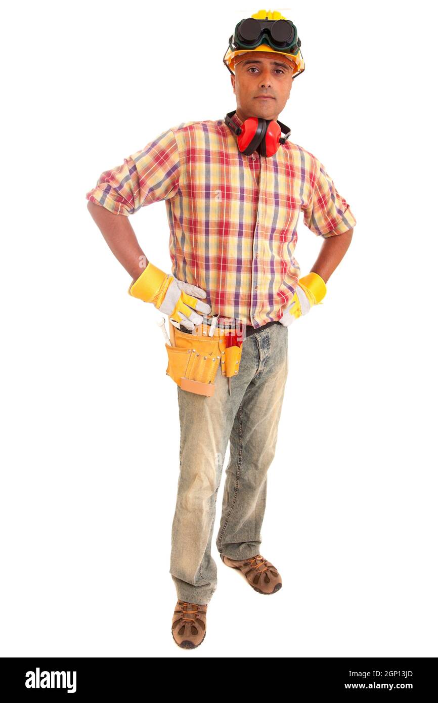Construction worker, isolated over white background Stock Photo - Alamy