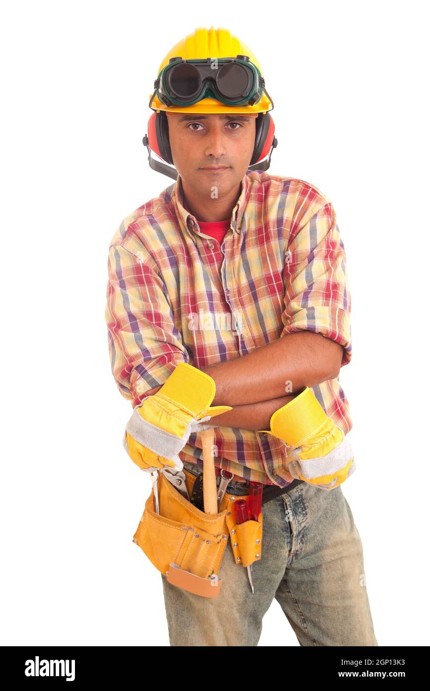 Construction worker, isolated over white background Stock Photo - Alamy