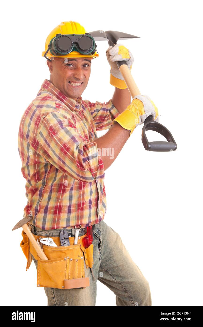Construction worker, isolated over white background Stock Photo - Alamy
